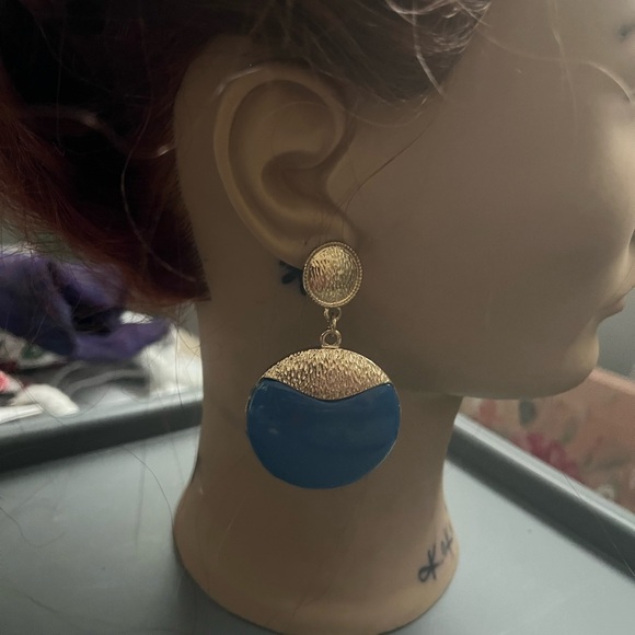 unbranded | Jewelry | Blue Gold Earrings Dangle Round Circle Pierced Mermaid Mermaidcore ...